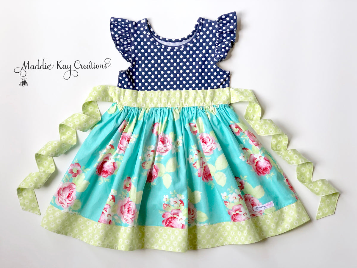 Baby, Toddler, and Girls Tallulah Blue Knit Bodice Dress – Maddie Kay ...